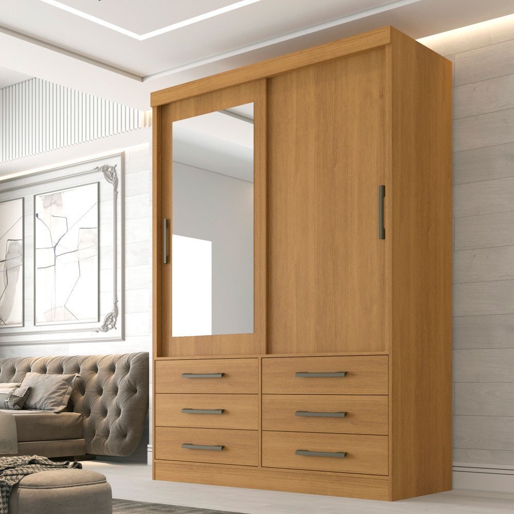 Guarda Roupa Casal Atlanta 2 Portas 6 Gavetas Com Espelho Móveis D Doro ...