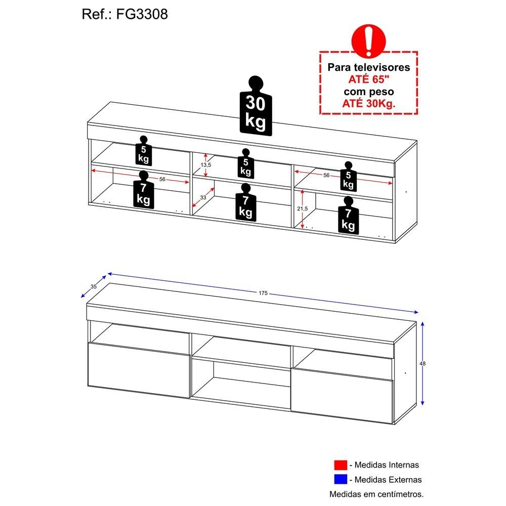 Rack para TV até 65" Multimóveis Paris FG3308 com 2 Portas Preto ...