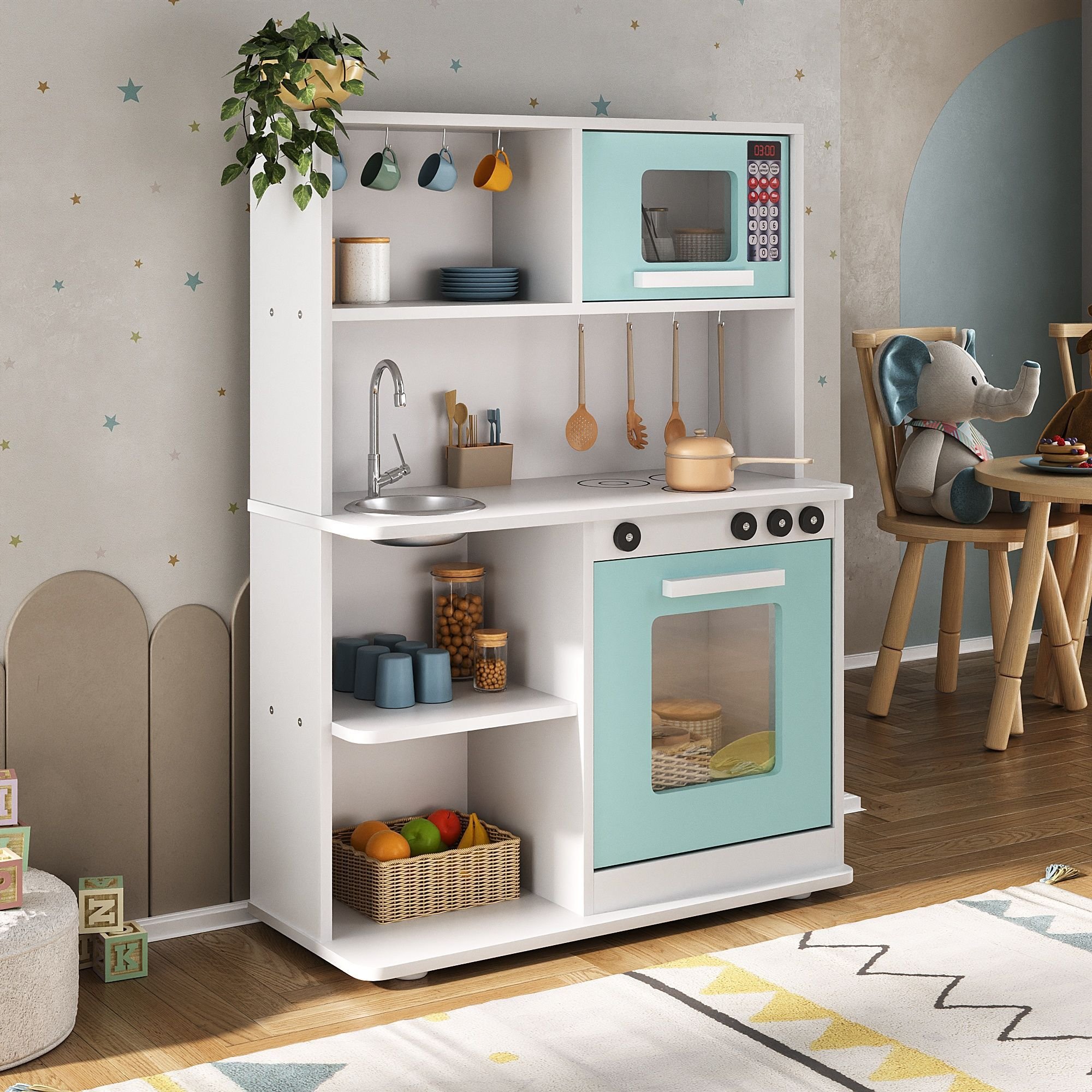 Mini Cozinha Infantil em Mdf com Fogão Micro-ondas e Pia de Verdade ...