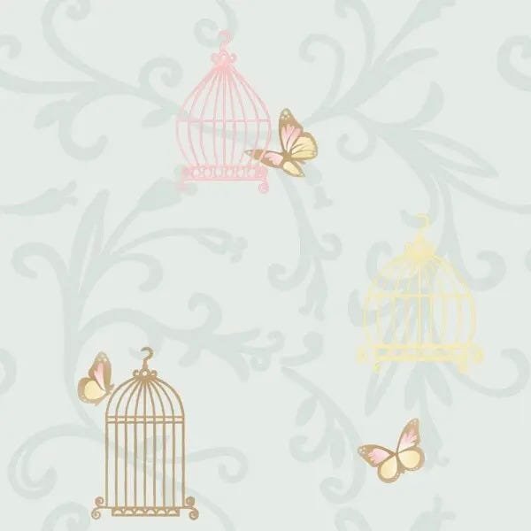 Papel De Parede Coleção Infantário Azul Gaiolas 1706 Bobinex ...
