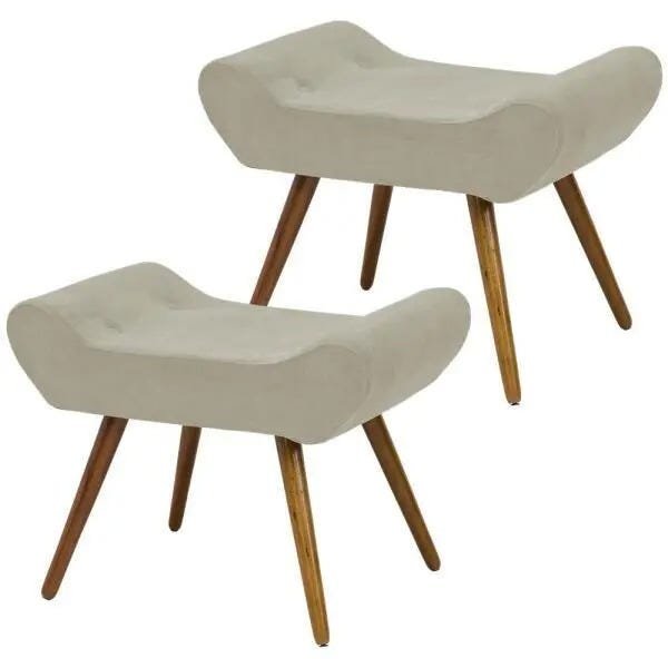 Kit 2 Puffs Alice Banqueta Suede Bege Pés Palito | MadeiraMadeira