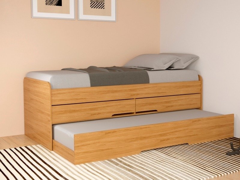 Cama Bicama Solteiro Virgínia com Cama Auxiliar e 2 gavetas - Branca Robel Móveis Cama Bibox ...