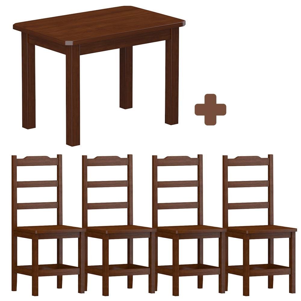 Mesa Retangular Com 4 Cadeiras Madeira Maciça 120cm Castanho Kian Shop ...