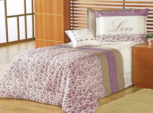 Edredom Solteiro Menina Gabriele Bordado Love Rose e estampa Flores com ...