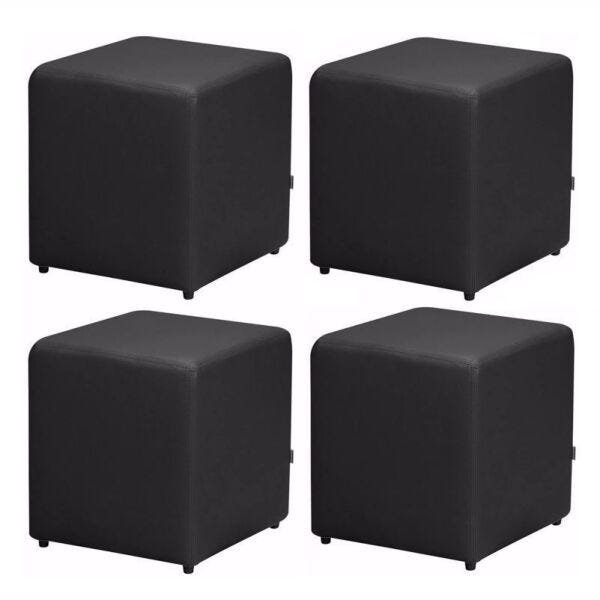 Kit 4 Puffs Quadrado Corino Preto - Nay Estofados | MadeiraMadeira
