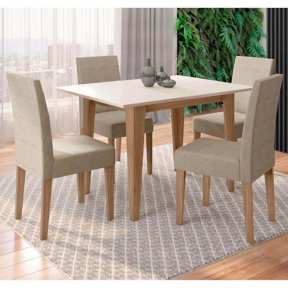 Conjunto Sala de Jantar Retangular Mesa Kate 120cm e 04 Cadeiras Josi Carvalho com Off White ...