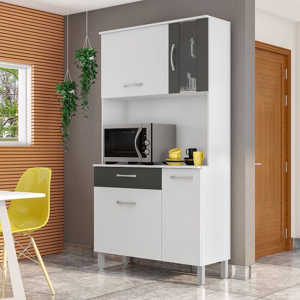 Armario de Cozinha Kit Viena Plus 910 4 Portas 1 Gaveta Branco/grafite | MadeiraMadeira