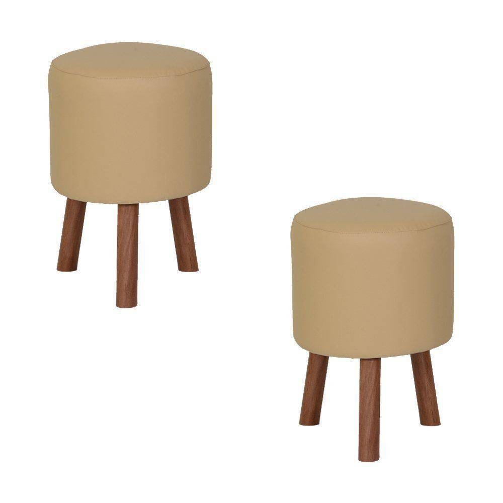 Kit 2 Puffs Banquetas Round Nobre 3 Pés Madeira Mostarda | MadeiraMadeira