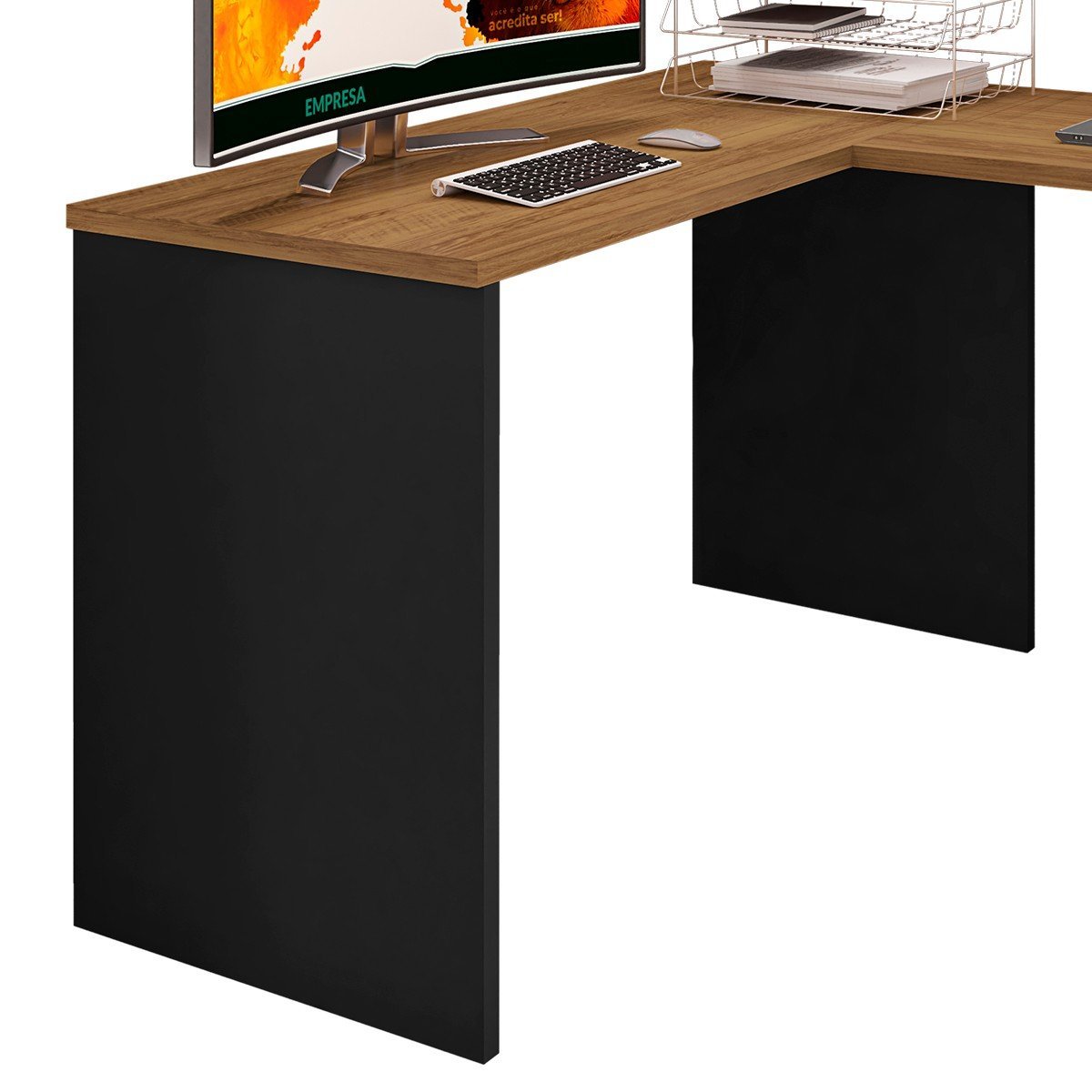 Mesa Escrivaninha Parati L01 com Extensor Preto/Freijo - ADJ Decor ...