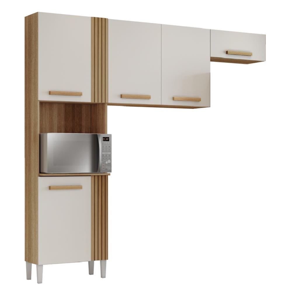 Armário de Cozinha Compacta Luísa 3 Peças 5 Portas Ripado / Off White ...