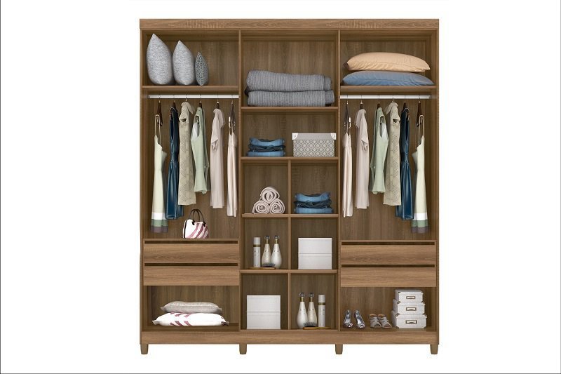 Roupeiro Com Espelho 6 Portas e 3 Gavetas Porto Bello Mel - Rud Rack ...