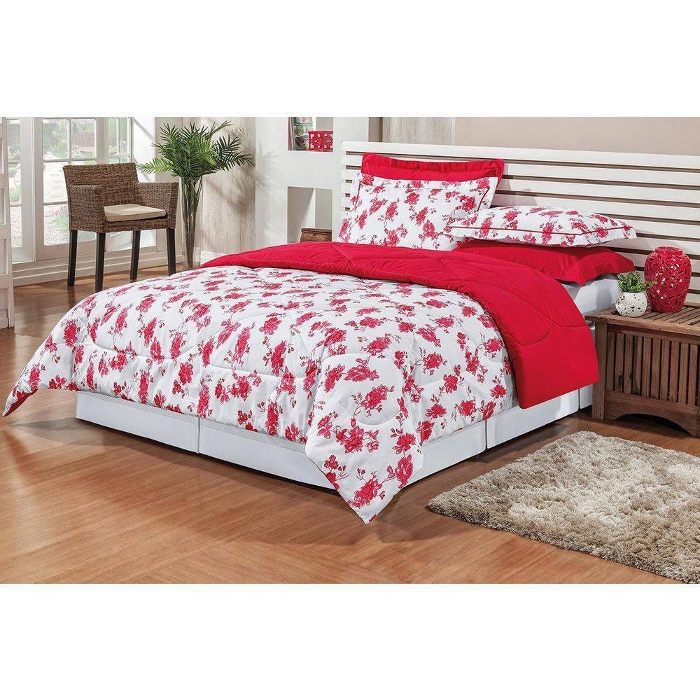 Edredom Firenze Solteiro Floral Vermelho com 2 Peças | MadeiraMadeira