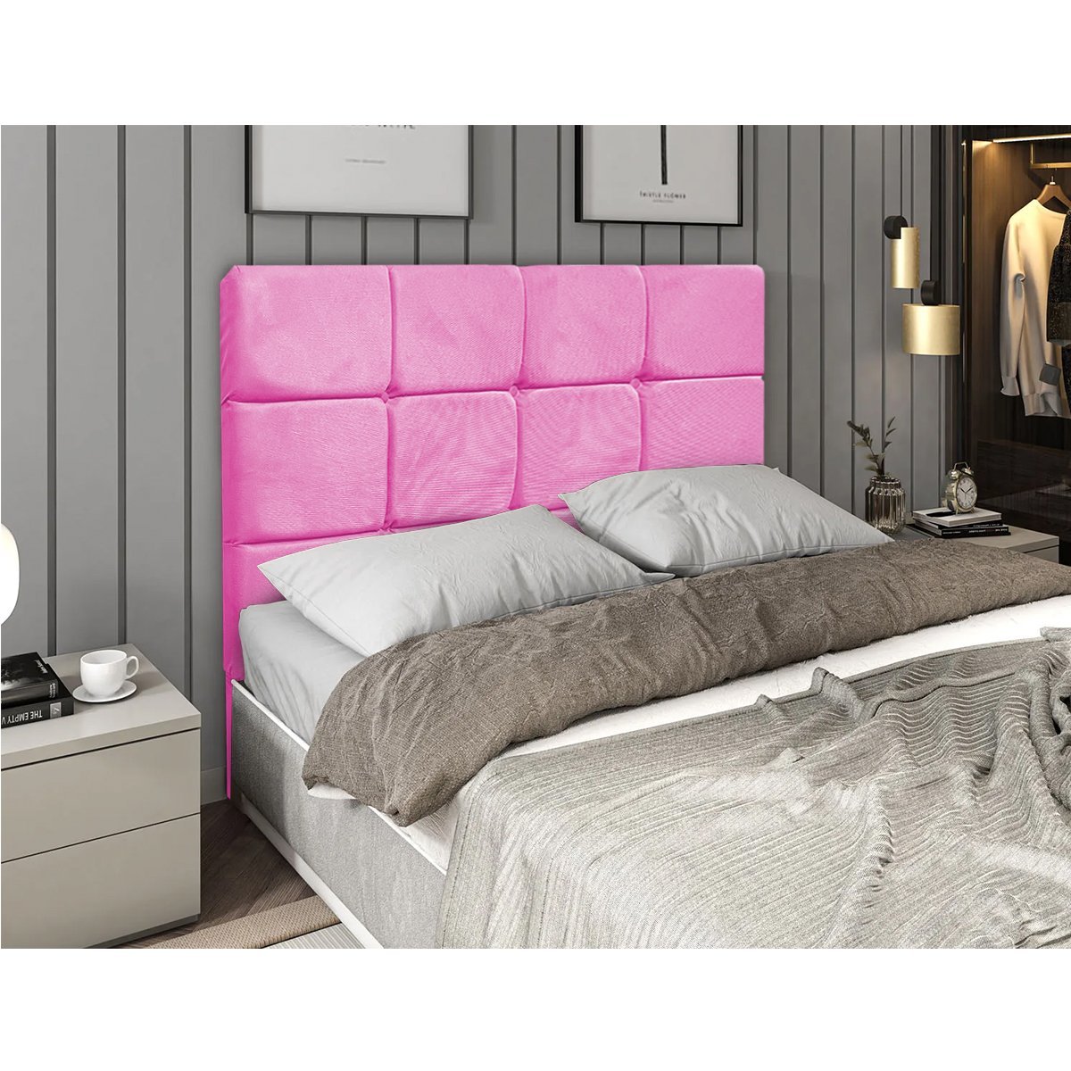Cabeceira de Cama Box Casal Estofada Lari Rosê | MadeiraMadeira