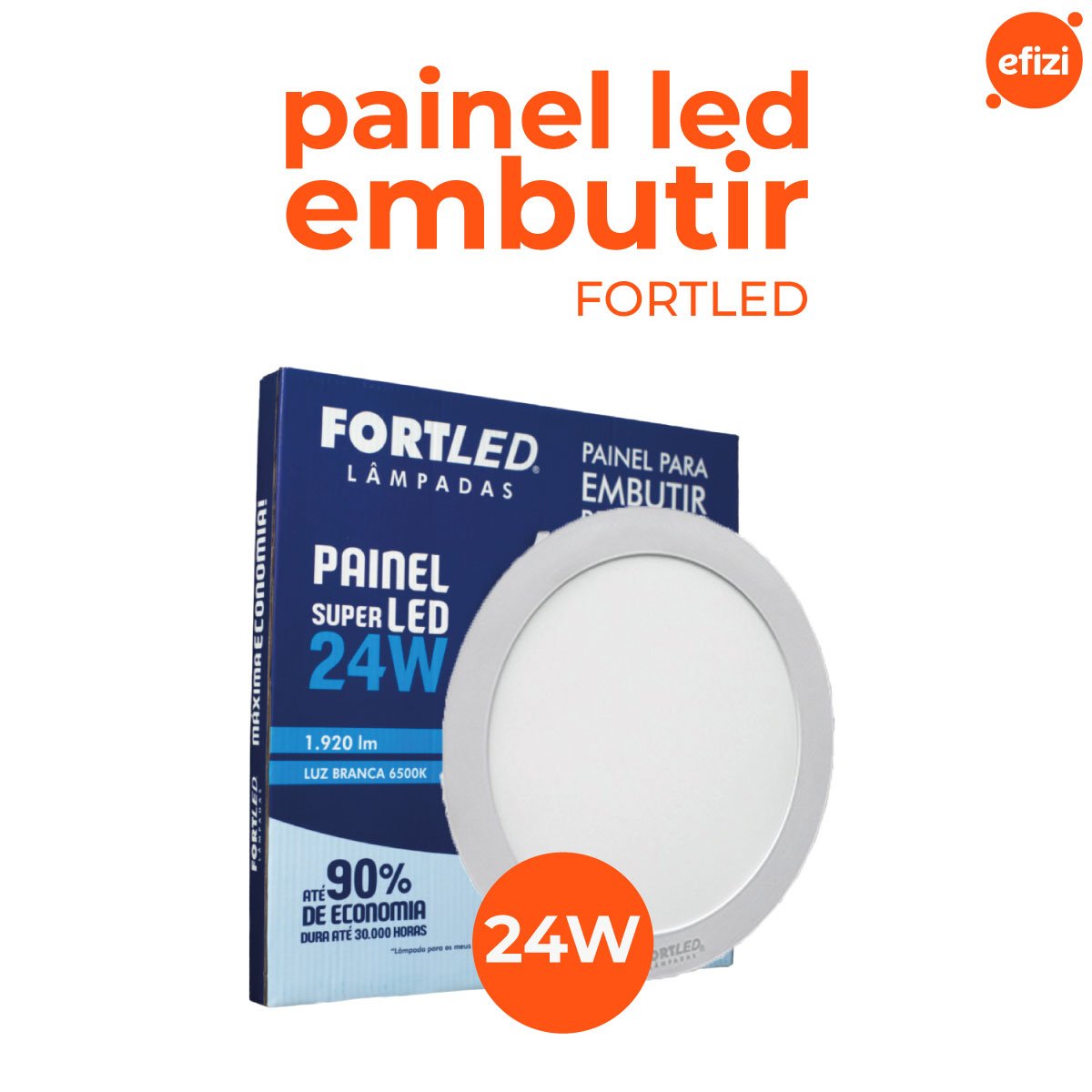 Painel Led 24w Redondo Branco Frio Embutir Fortled | MadeiraMadeira