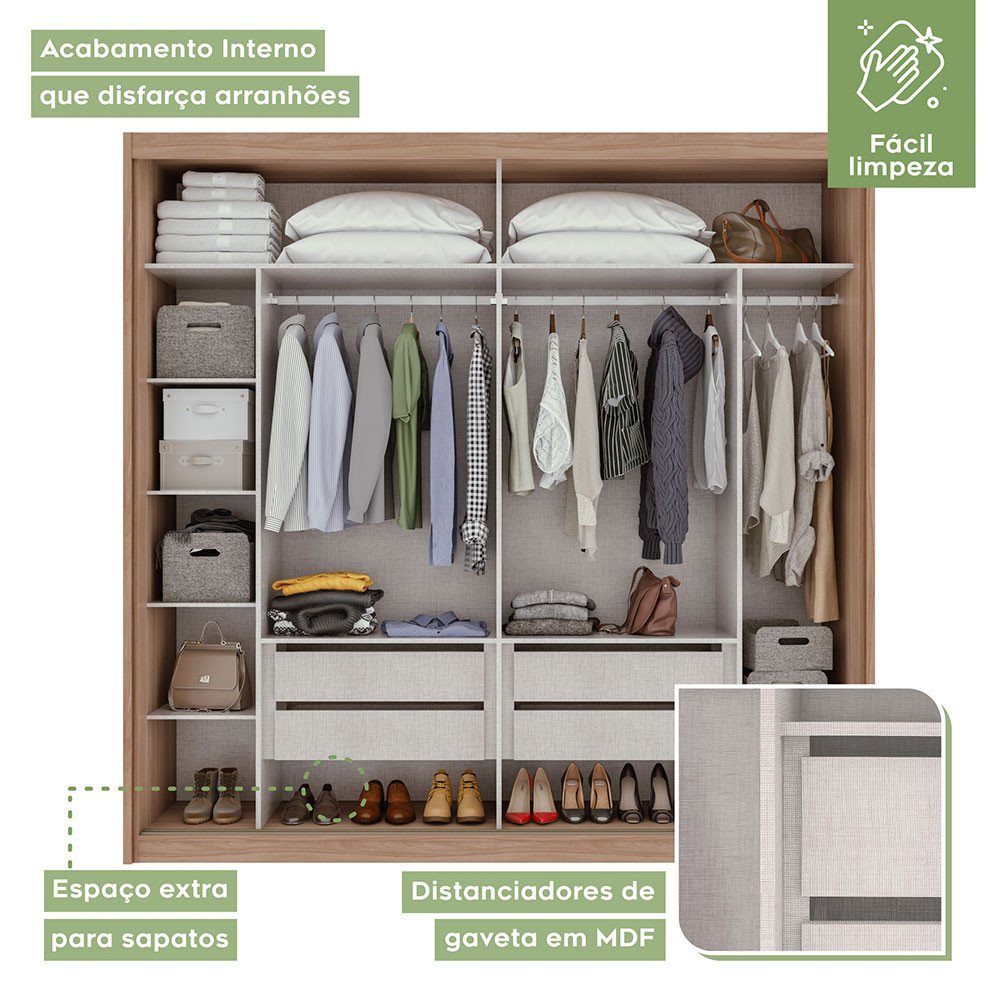 Guarda Roupa de Casal MDF 2 Portas 4 Gavetas Velaris | MadeiraMadeira