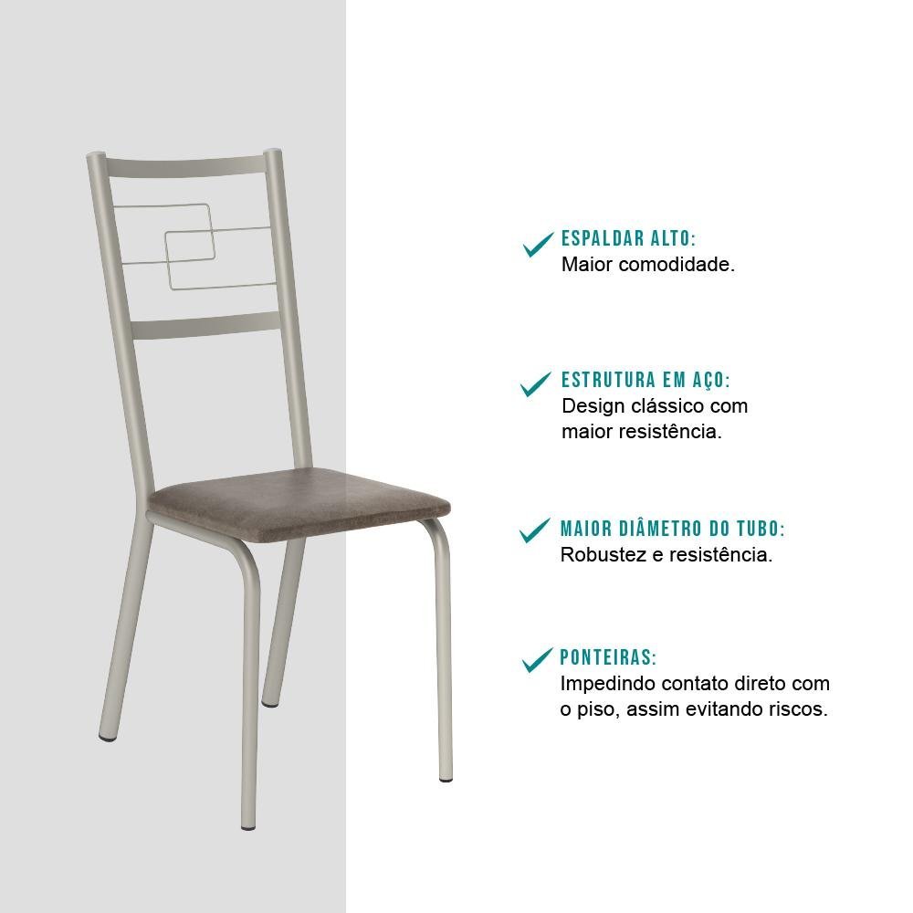 Conjunto 2 Cadeiras 1722 Tubo Prata Napa Bege Carraro | MadeiraMadeira