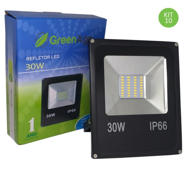 Refletor Led SMD 30w Branco Quente IP66 Bivolt Kit 10 | MadeiraMadeira
