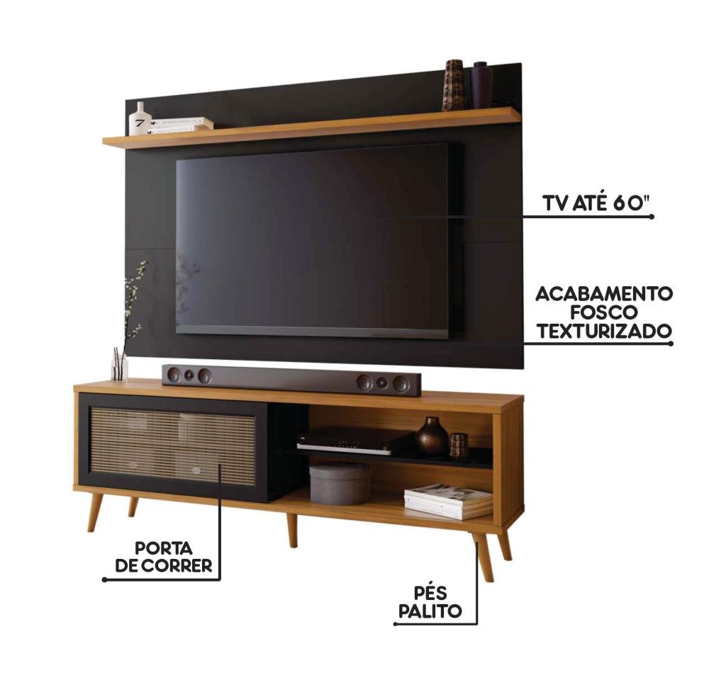 Conjunto para Sala Rack NT1175 e Painel de TV NT1190 Freijó/Preto ...