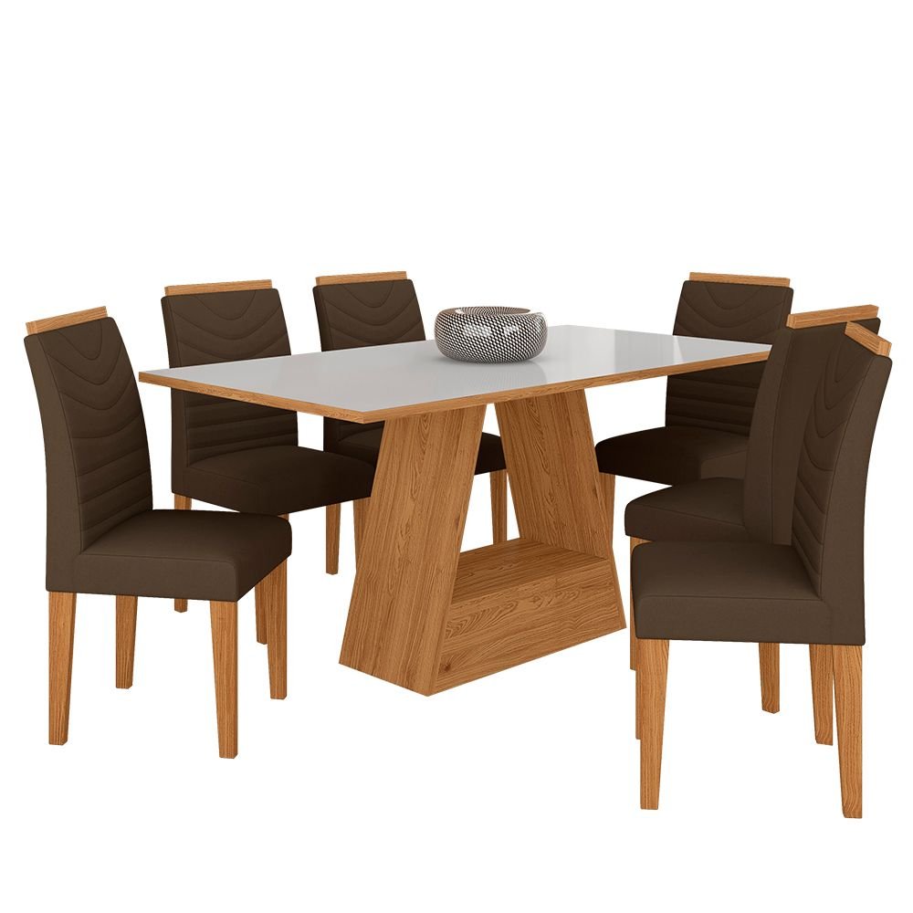 Mesa com 6 Cadeiras 1,60 Pavia Cinam/off Whi/marrom - Móveis Arapongas Cinamomo/off White/marrom ...