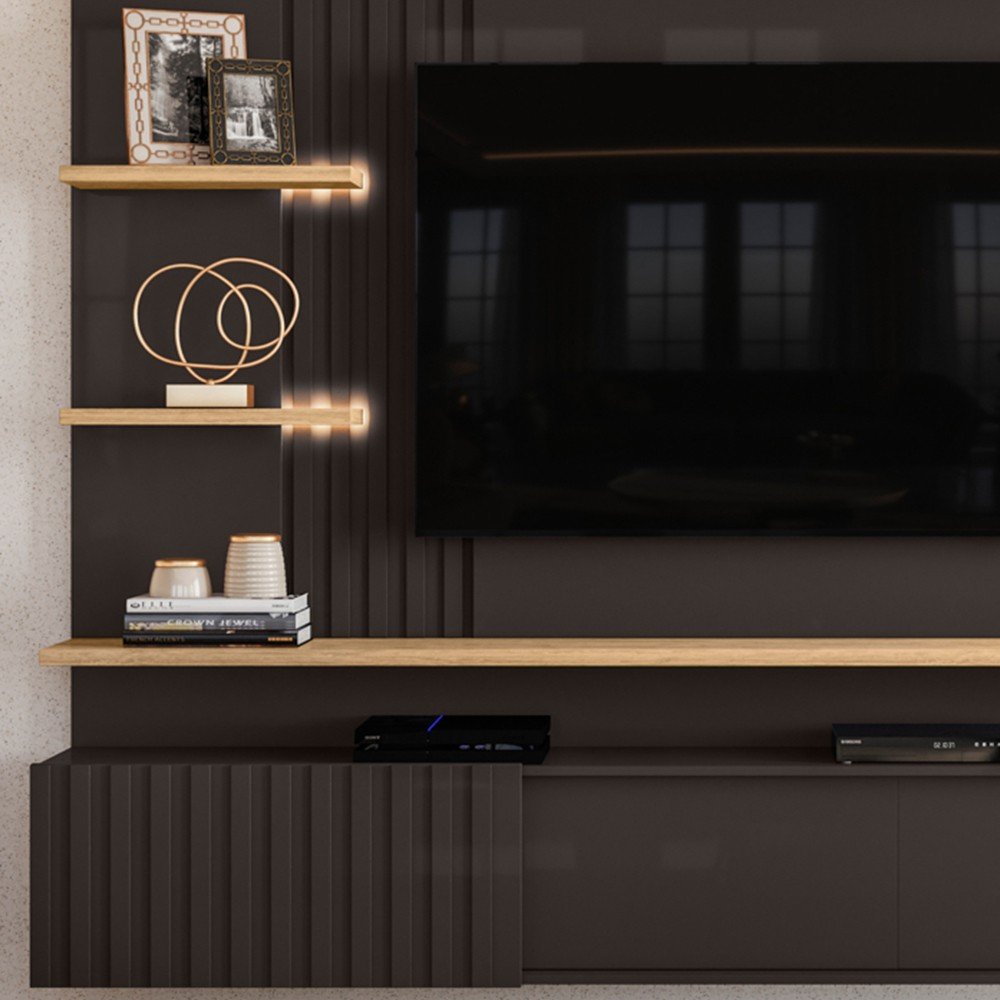 Painel Para TV Até 55 Pol. Bancada Suspensa Atena Titânio/Carvalho ...