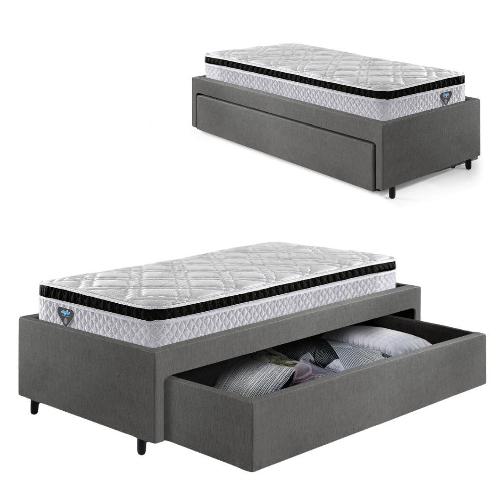 Cama Box Solteiro com Gaveta 88x188 cm Revestida em Courino Linho Cinza ...