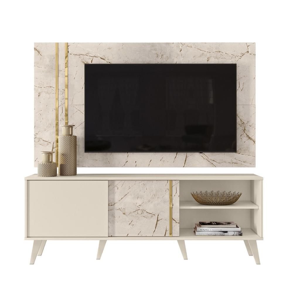 Rack Bancada e Painel para Tv de 60 Polegadas Cronos - Calacata/off White | MadeiraMadeira