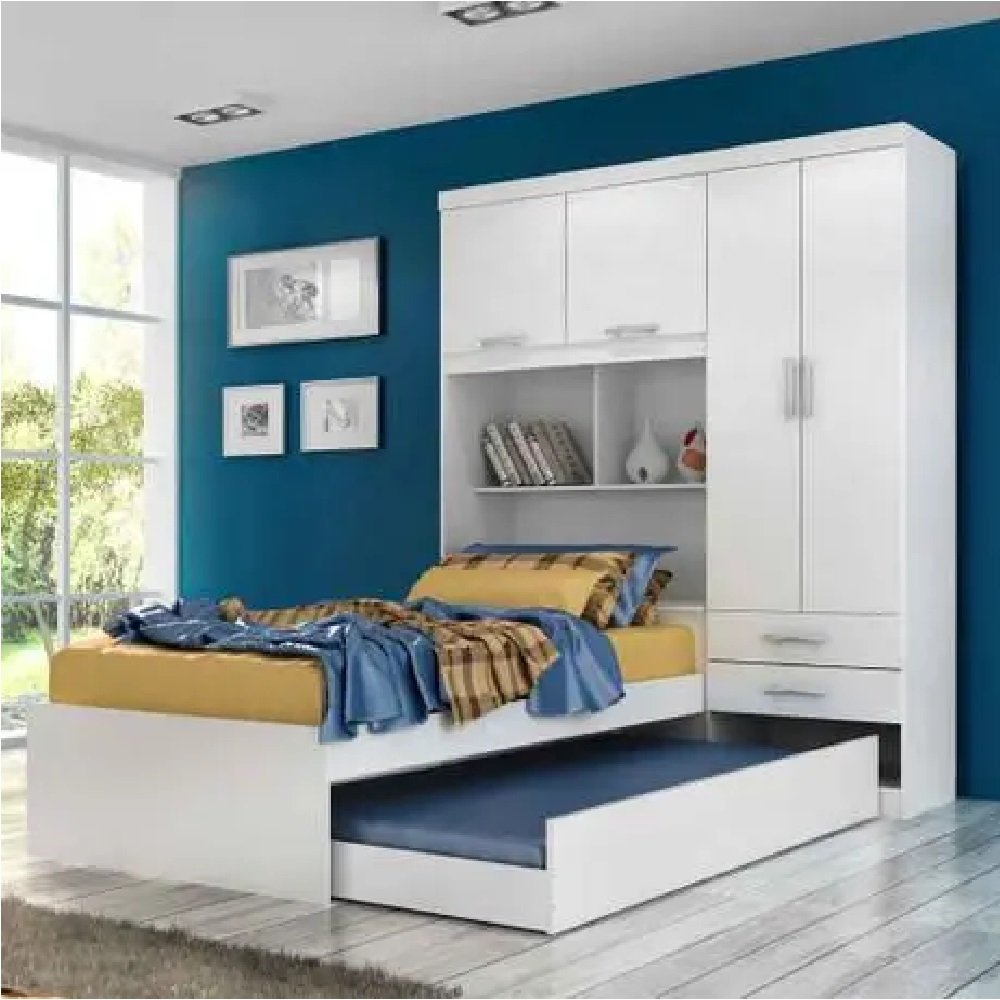 Guarda Roupa Modulado Solteiro 4 portas com Bicama Milena Branco - ACP ...