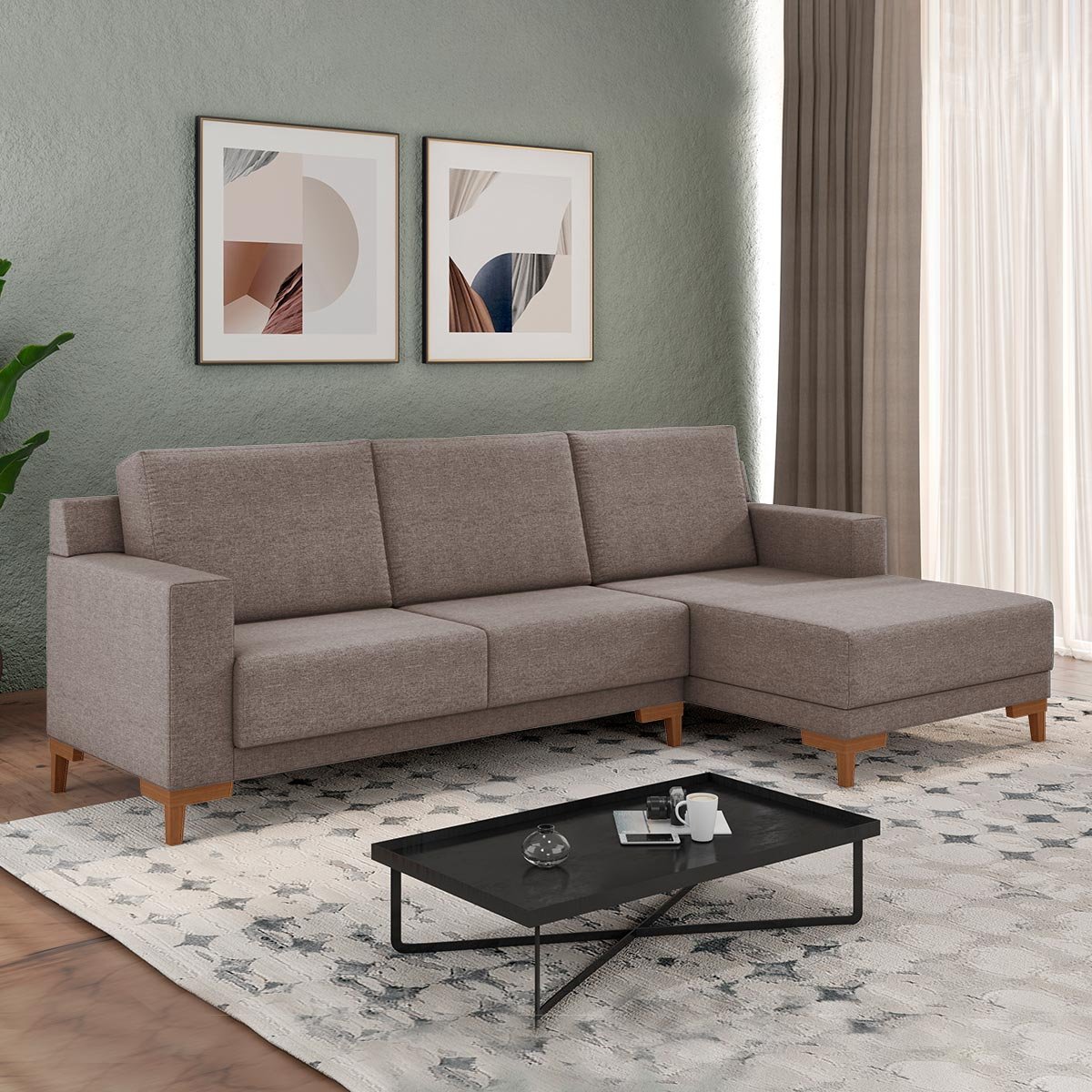 Sofá Living Chaise Vegas 245 Cm 4 Lugares Confortável Mola Bonnel Pés ...