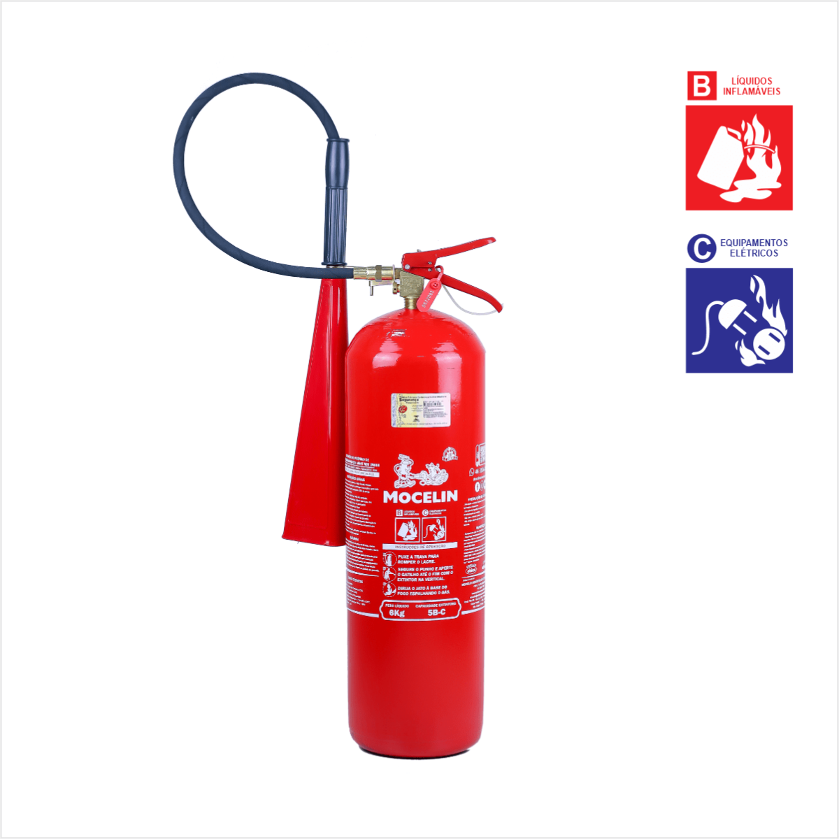 EXTINTOR INDUSTRIAL DE ALTA PRESSÃO CO2 6KG BC 5B-C NOVO MOCELIN ...