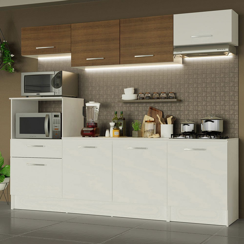 Cozinha Completa Madesa Onix 240002 com Armario e Balcão Branco/Rustic ...