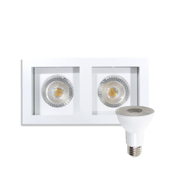 Kit 3 Spot Duplo Embutir Recuado Flat Direcionável + 6 LED Par20 8W Dimerizável Branco Quente ...
