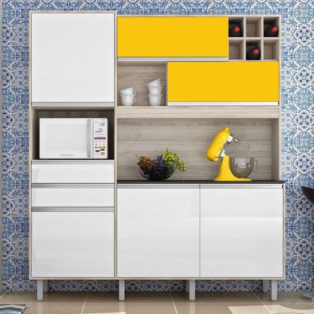 Cozinha Compacta 6 Portas E 2 Gavetas Loft Nesher Branco/amarelo | MadeiraMadeira