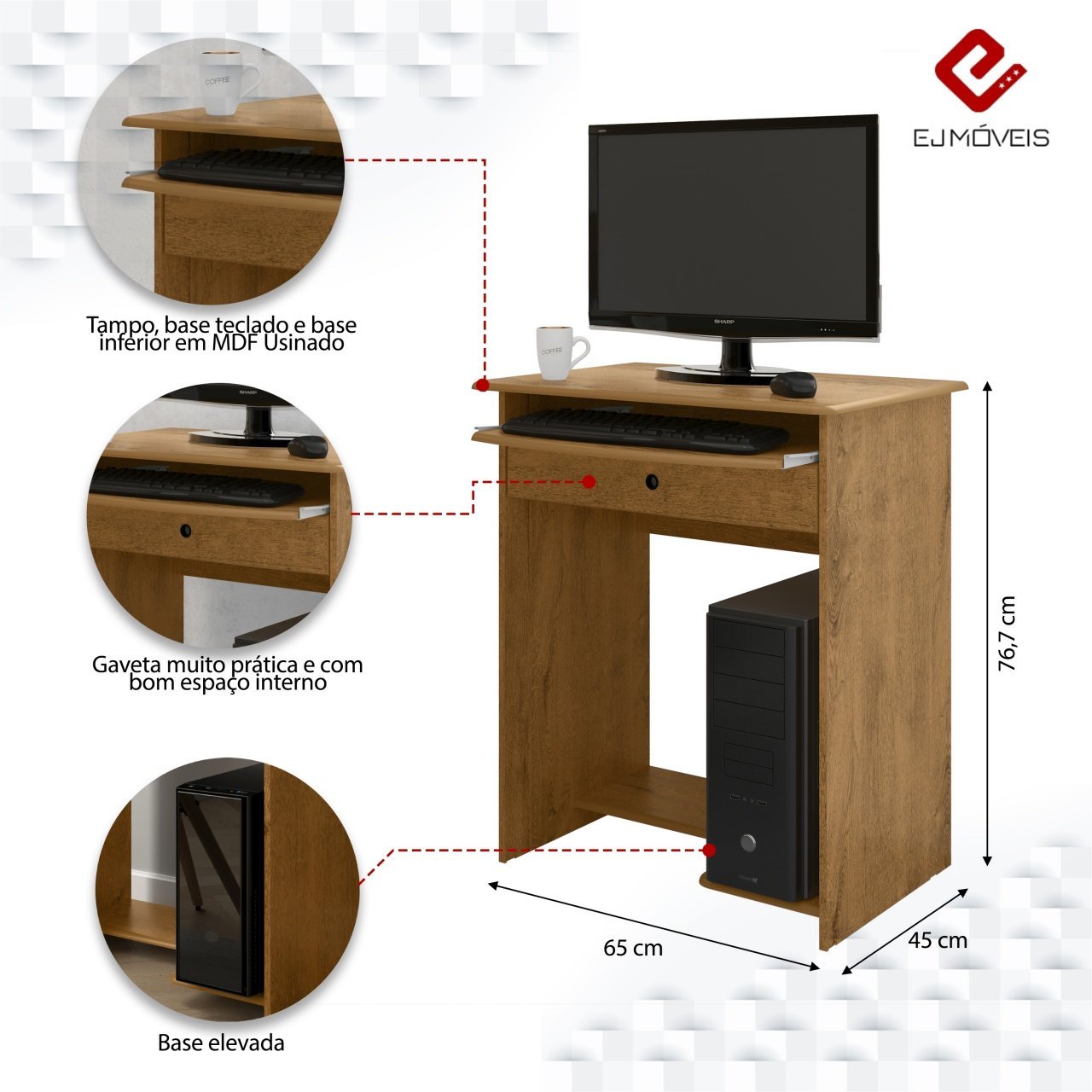 Mesa de Computador/Notebook Prática com Gaveta Suporte para Teclado e ...