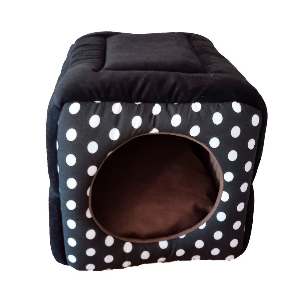 Toca Para Pet 2 em 1 Caminha e Toca Tamanho P - Estampado Preto Bolinha ...