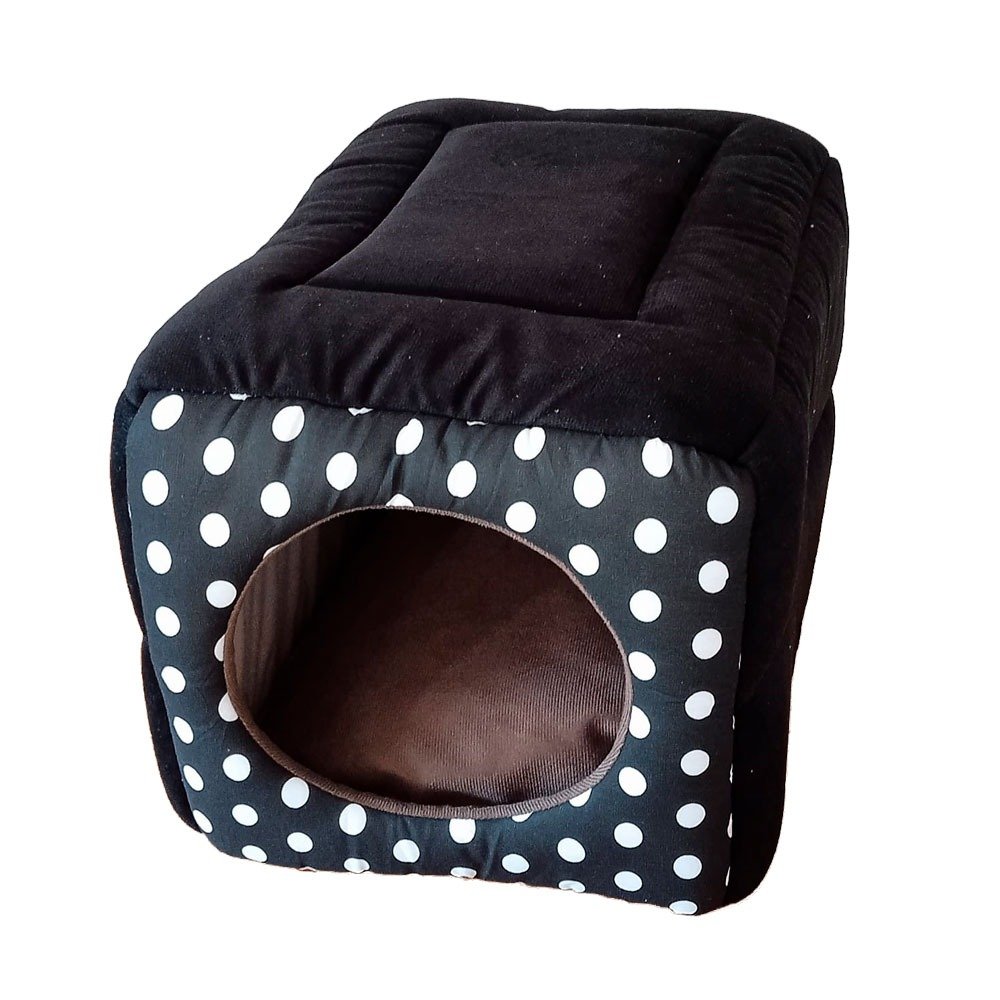 Toca Para Pet 2 em 1 Caminha e Toca Tamanho P - Estampado Preto Bolinha ...