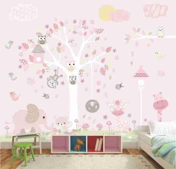 Adesivo De Parede Infantil Quarto Menina Bebe Arvore Rosa 89 ...