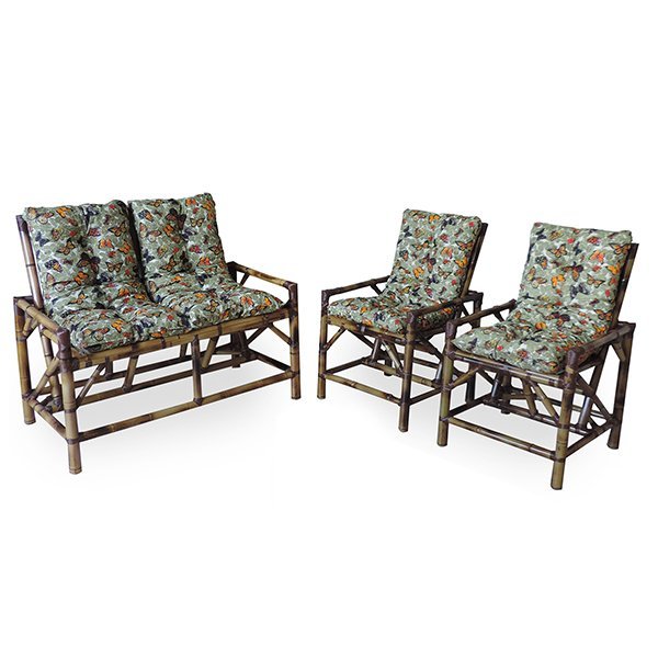 Sofá de Bambu 4 Lugares com Almofadas Borboletas | MadeiraMadeira