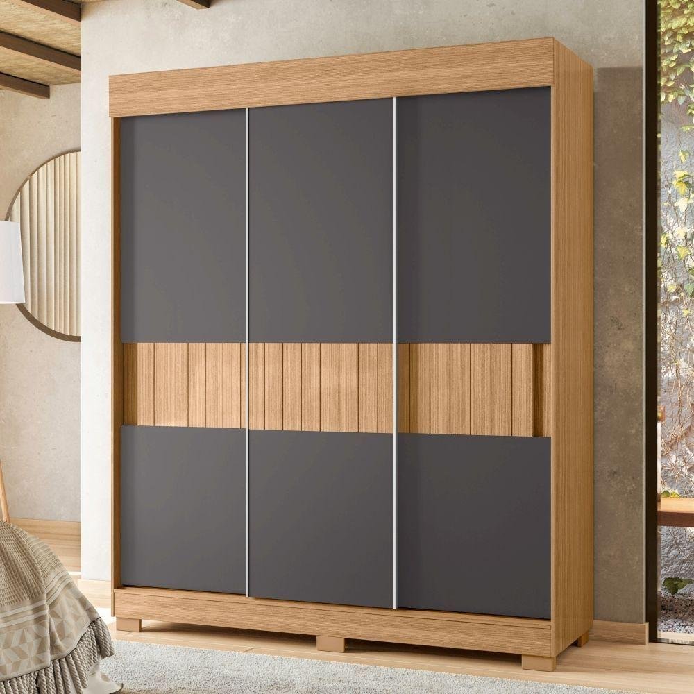 Roupeiro Casal Simon 3 Portas Flex Nature Branco Titanium | MadeiraMadeira