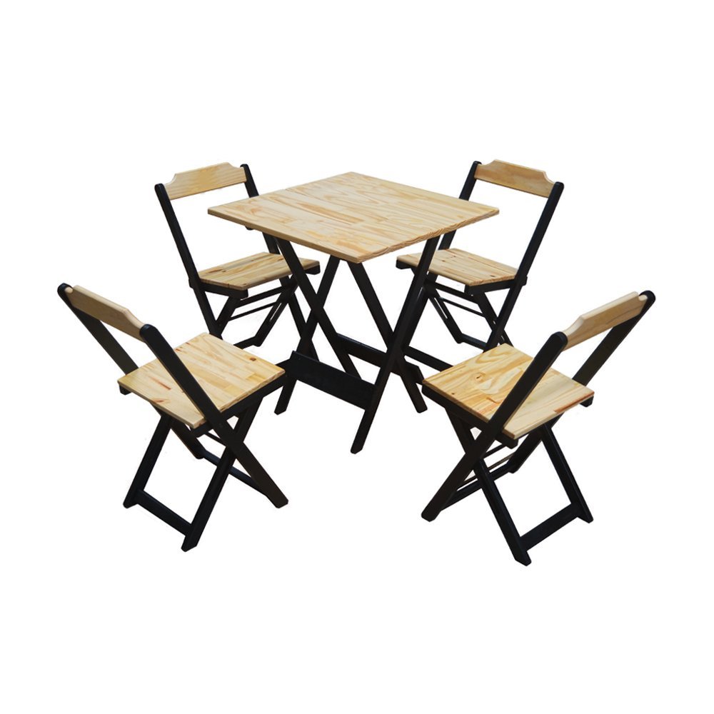 Conjunto Dobravel para Bar Mesa 70x70 com 4 Cadeiras Soberando - Natural/preto | MadeiraMadeira