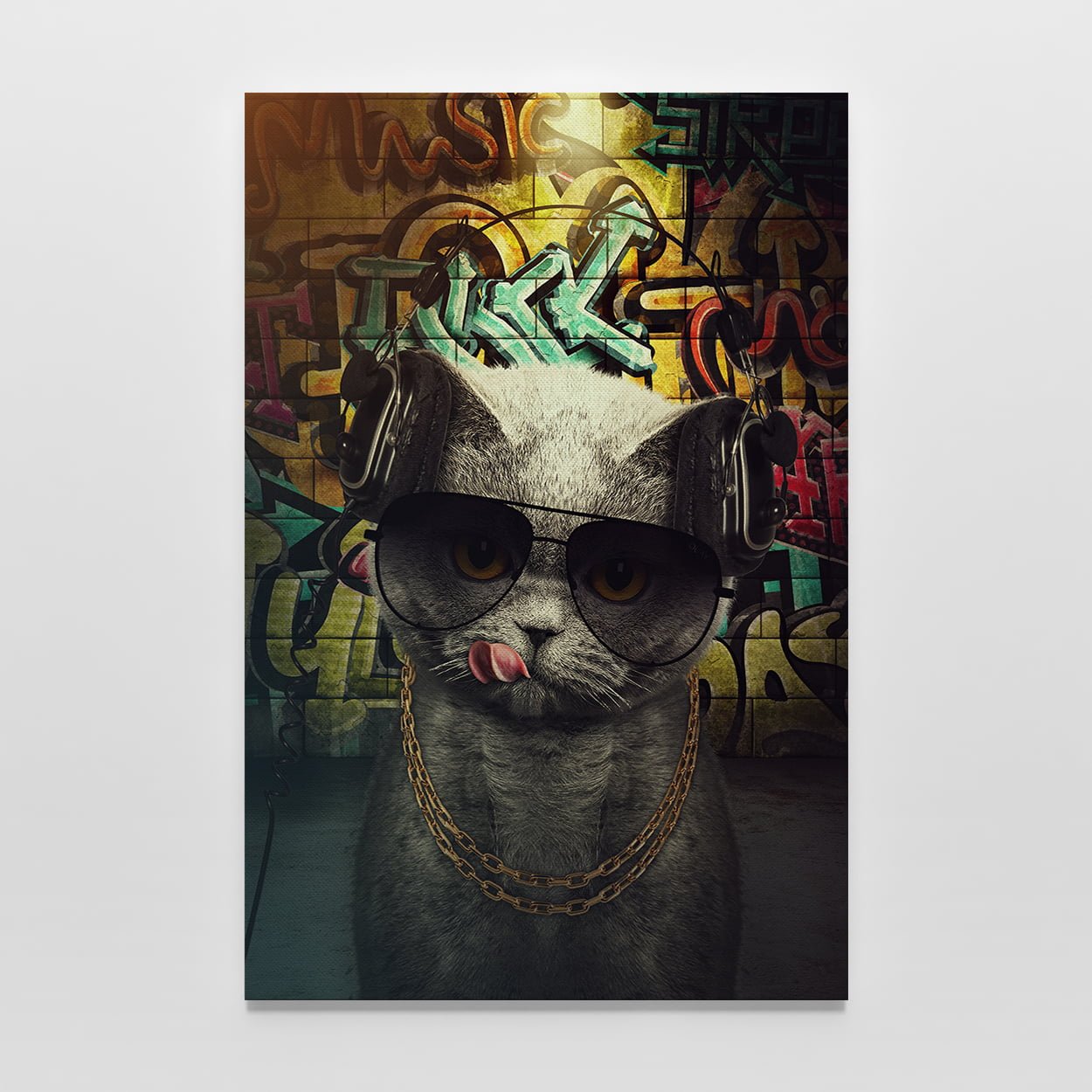 Quadro Gato Rapper Street Art - 1 Tela | MadeiraMadeira