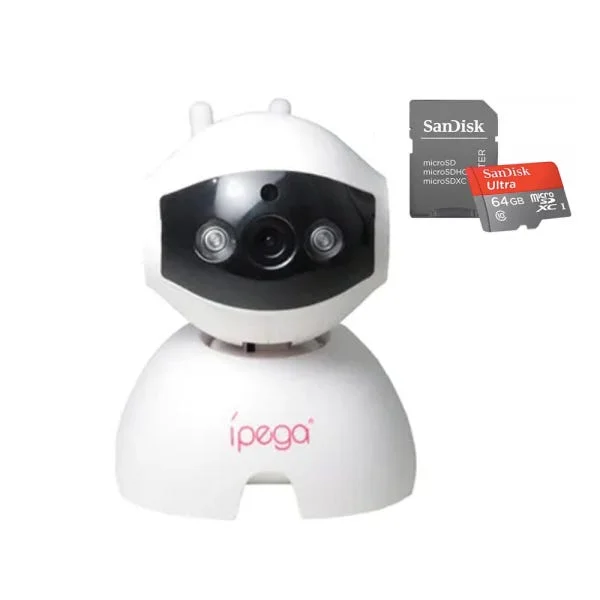 Kit Câmera IP Wifi sem fio Ípega HD 720p 30m com Cartão de Memória 64gb ...