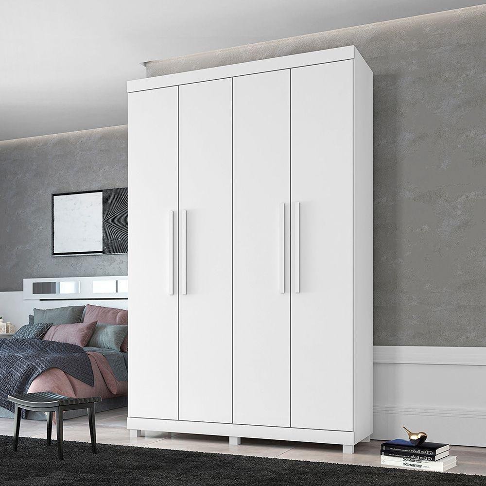 Guarda Roupa 4 Portas 3 Gavetas Búzios - Branco - Cor: Branco ...