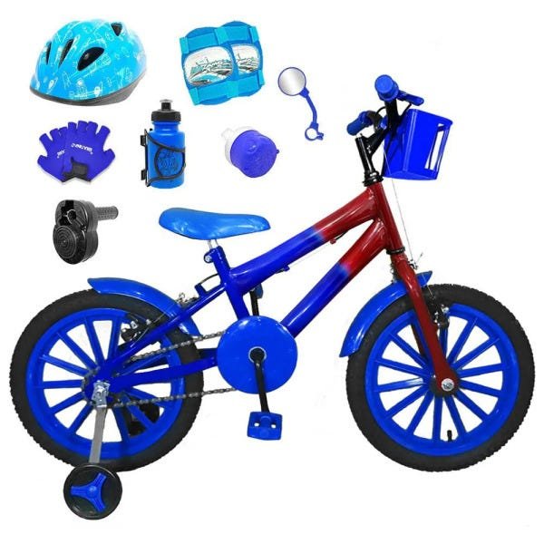 Bicicleta Infantil Aro 16 Azul Vermelha Kit Azul com Capacete, Kit ...