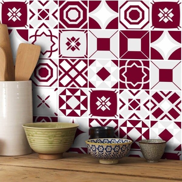 Adesivo Destacável Azulejo Bragança Vinho - 20 x 20cm - 18 unidades ...
