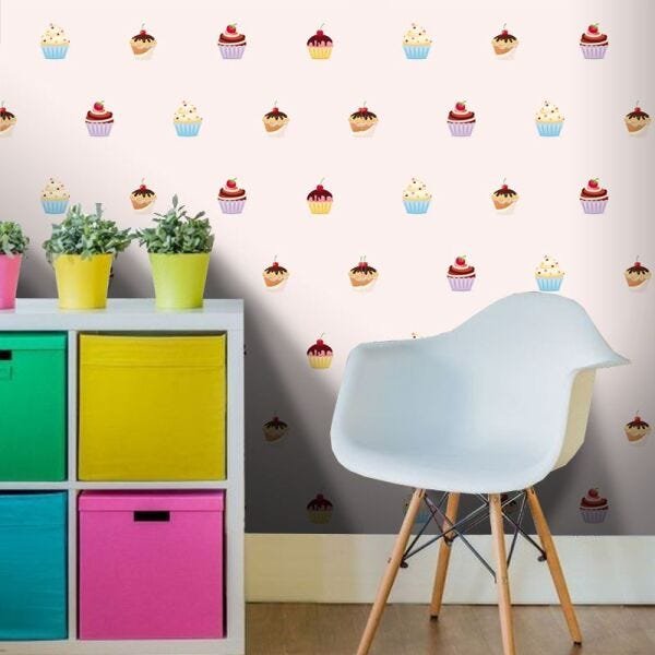 Papel de Parede Cupcakes - Rosa | MadeiraMadeira