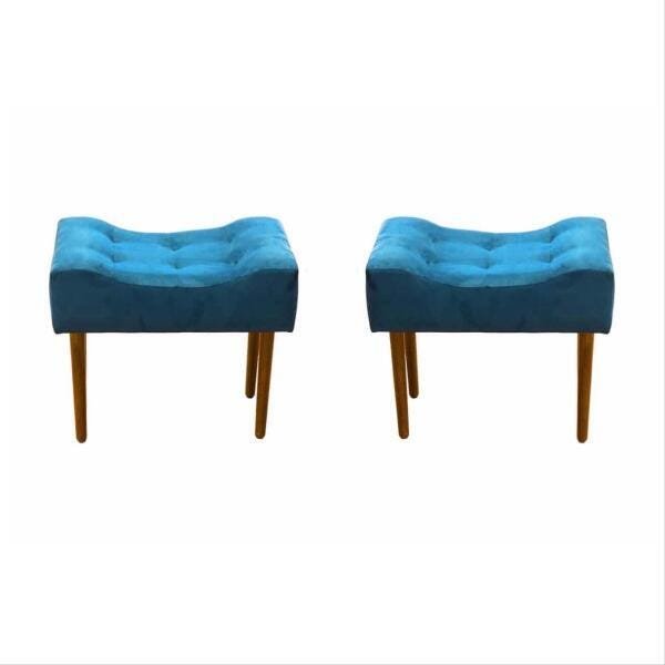 Kit 2 Puff Decorativo Retangular com Pés Madeira Suede Azul Turquesa ...