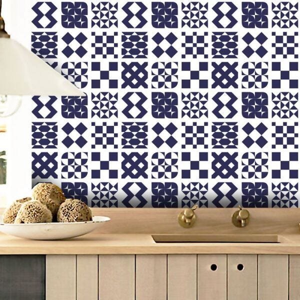 Papel de Parede Azulejo Átrio - Várias Cores - Azul | MadeiraMadeira