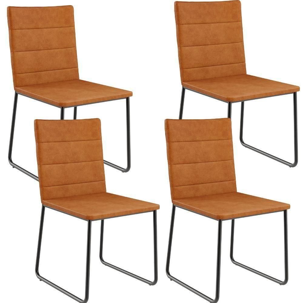 Kit 04 Cadeiras Decorativa Estofada para Sala de Jantar Preto Maya L02 Couríssimo Canela - Lyam ...