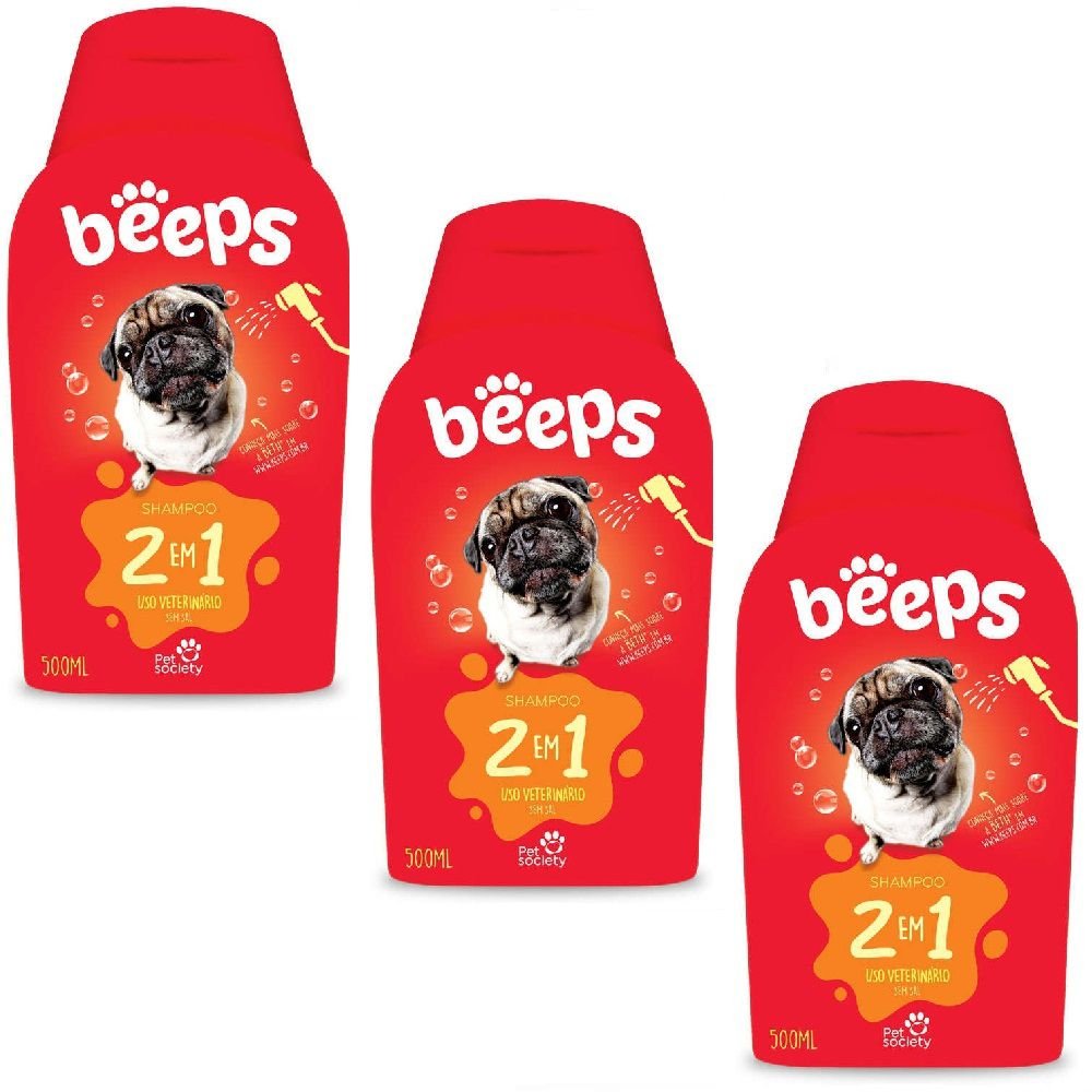 SHAMPOO BEEPS PET SOCIETY PELOS CURTOS 2 EM 1 500ML - 3 UNID ...