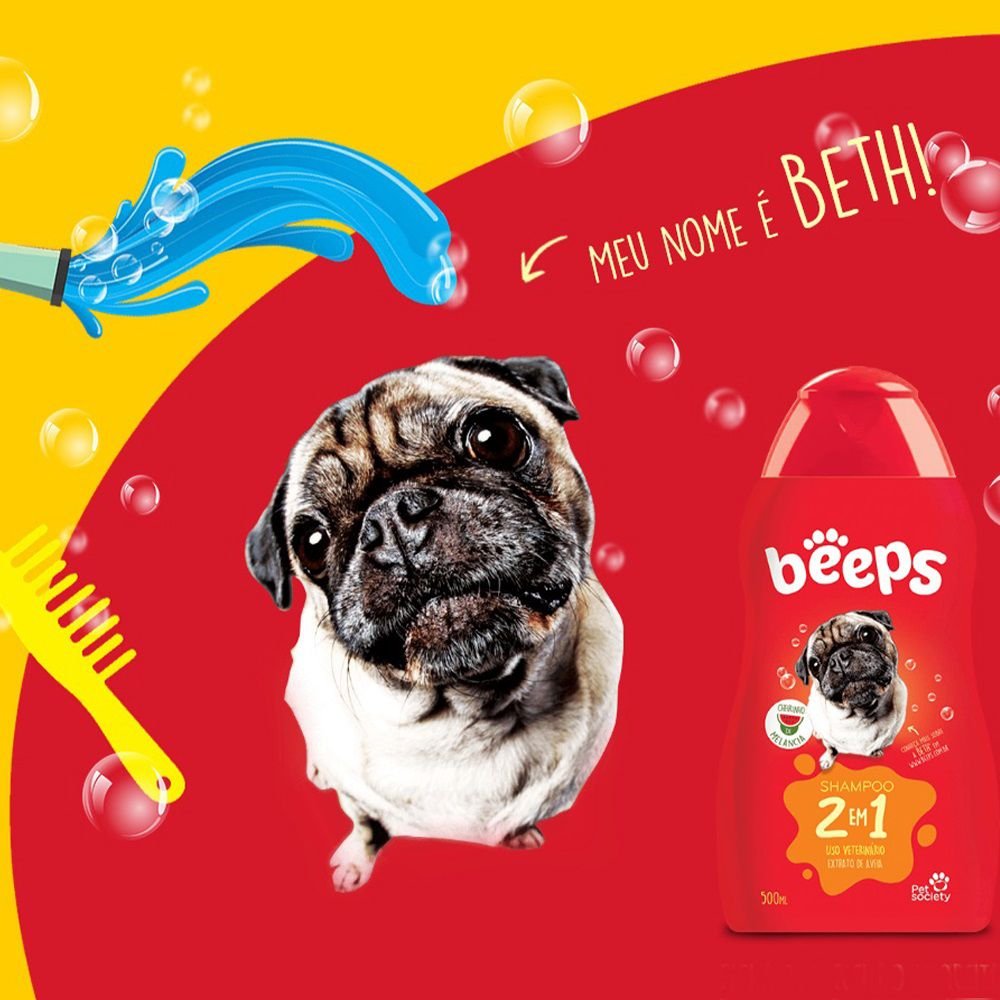 SHAMPOO BEEPS PET SOCIETY PELOS CURTOS 2 EM 1 500ML - 3 UNID ...